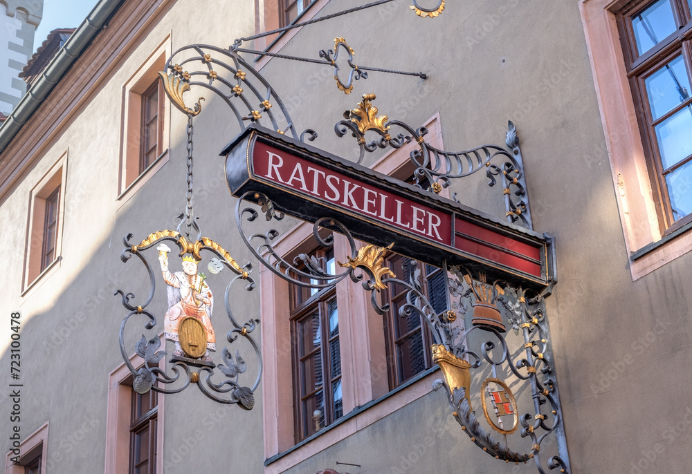 Logo sign Ratskeller in the city of Wurzburg, Germany, 25 January 2024 ...