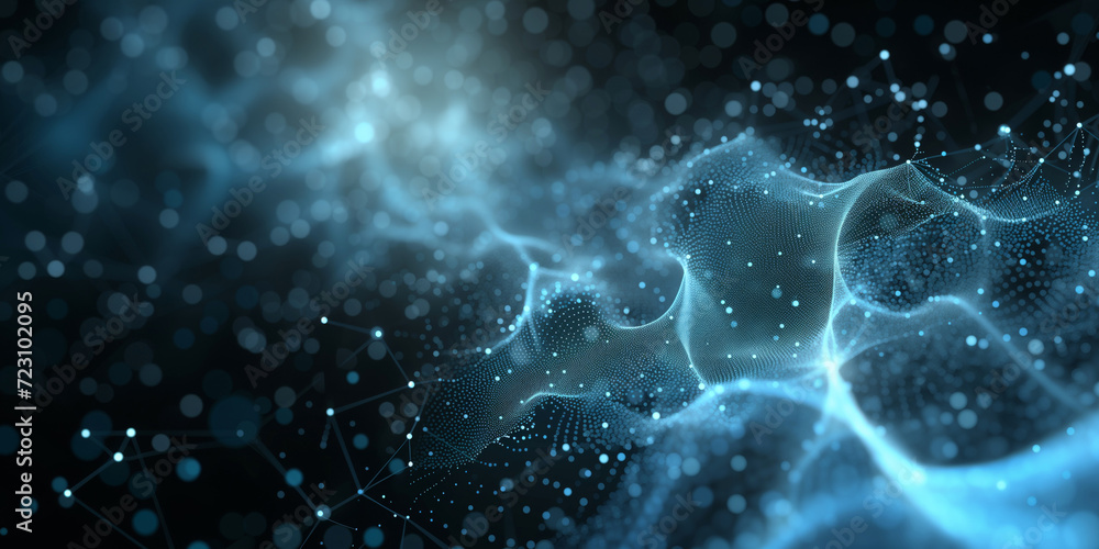 Abstract dark blue tech background with digital waves and artificial ...