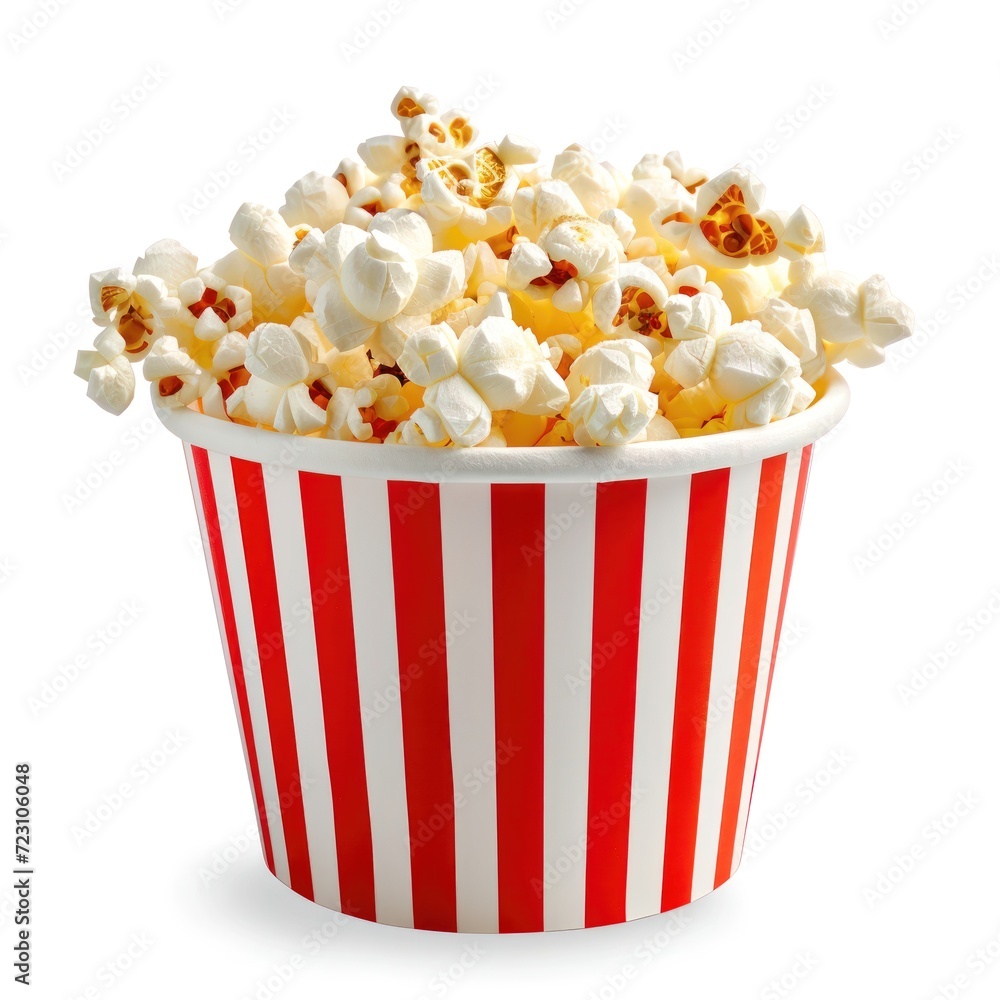 Popcorn in striped bucket, cutout minimal isolated on white background ...