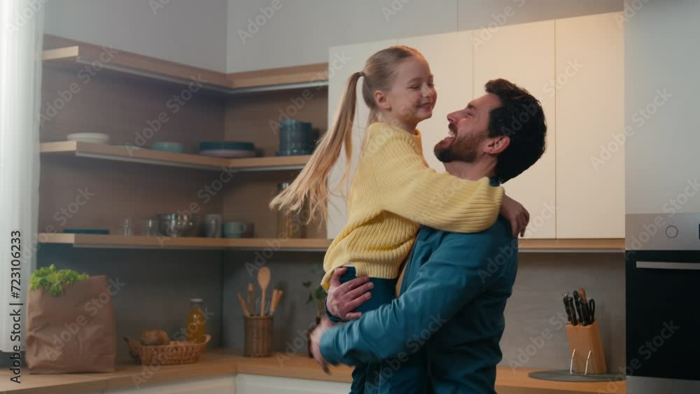 Vidéo Stock Caucasian family single dad father lift child in his arms ...
