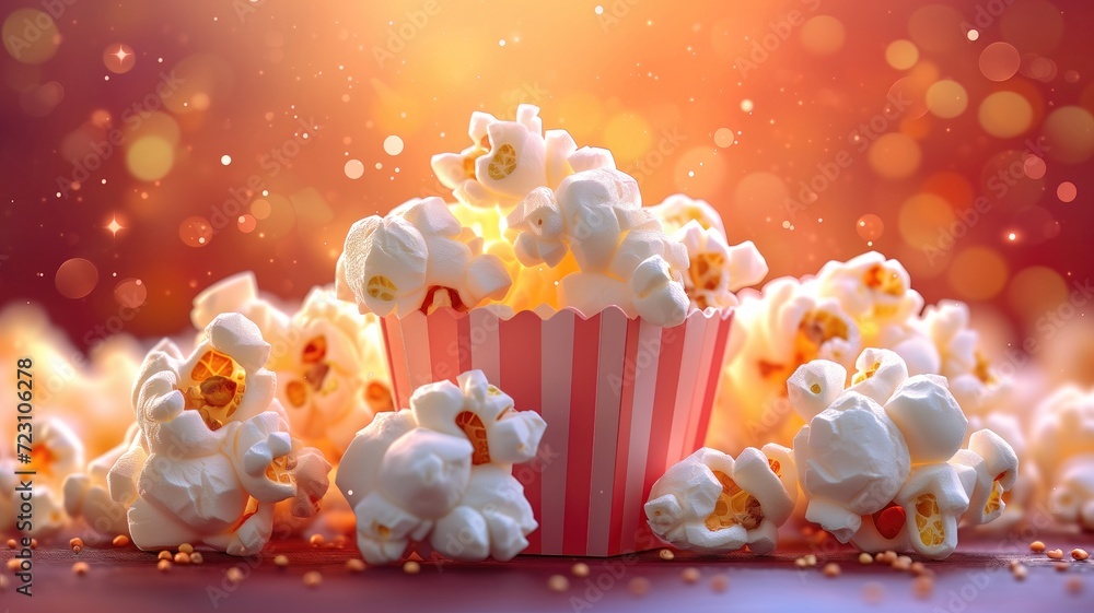 Popcorn in striped bucket, minimal on pink background, realistic ...
