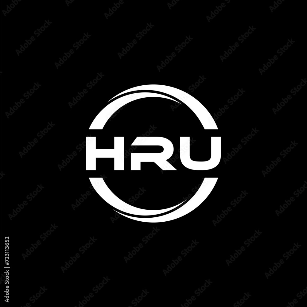 HRU letter logo design with black background in illustrator, cube logo ...