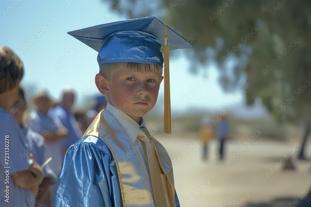 In this inspiring scene, a young male graduate stands proudly under a ...