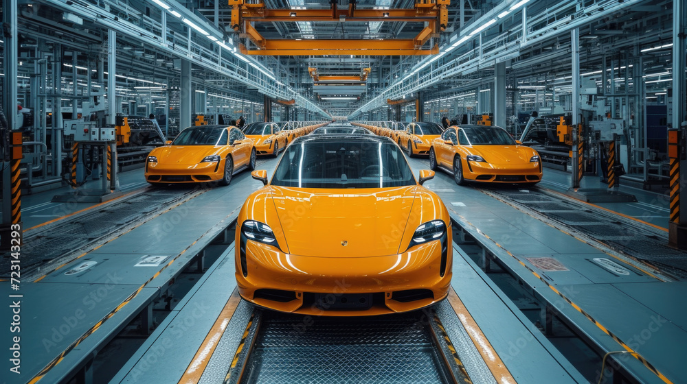 At a high-tech manufacturing plant, robots and workers assemble the ...