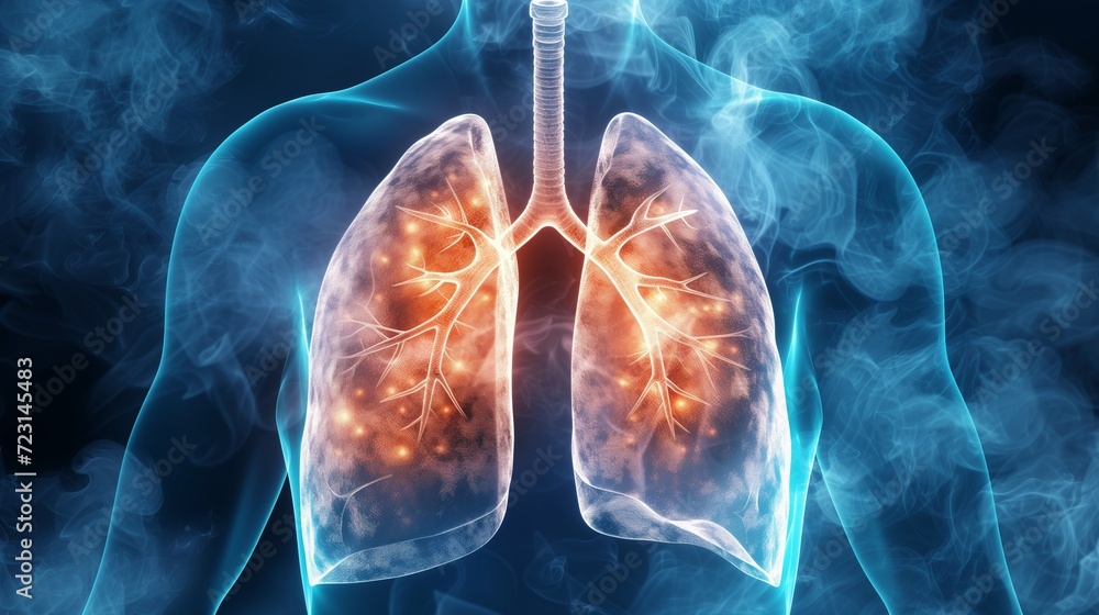 Sick lungs depicted in poor air quality, with visible signs of smoker's ...