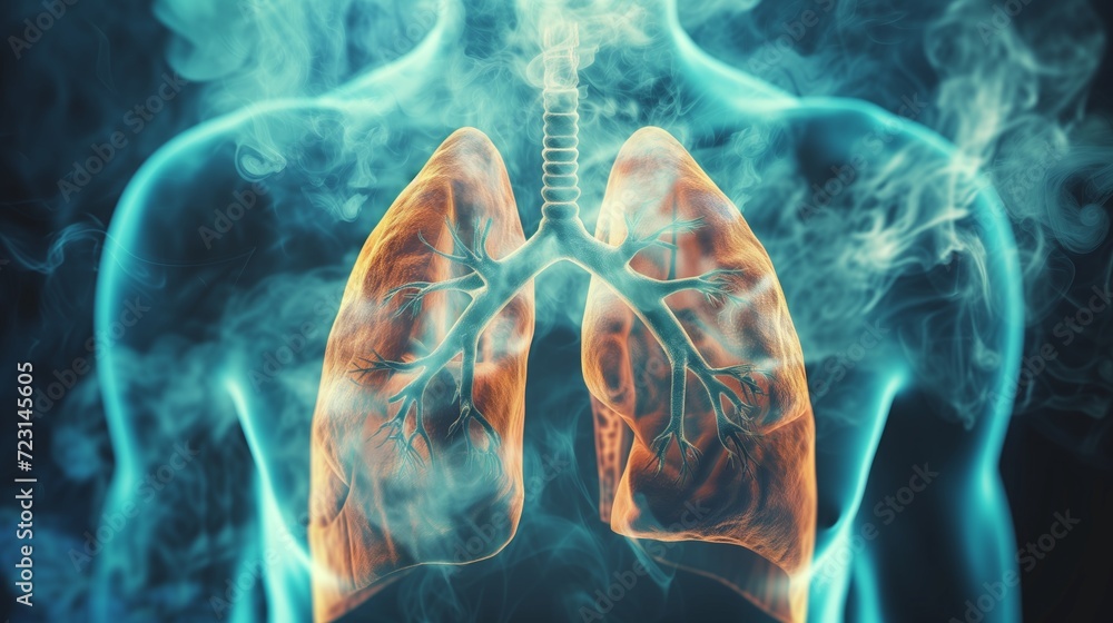 ภาพประกอบสต็อก Sick lungs depicted in poor air quality, with visible ...