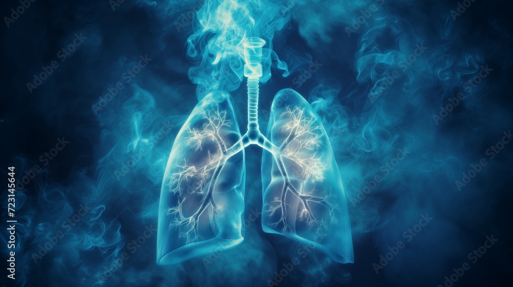 Sick lungs depicted in poor air quality, with visible signs of smoker's ...