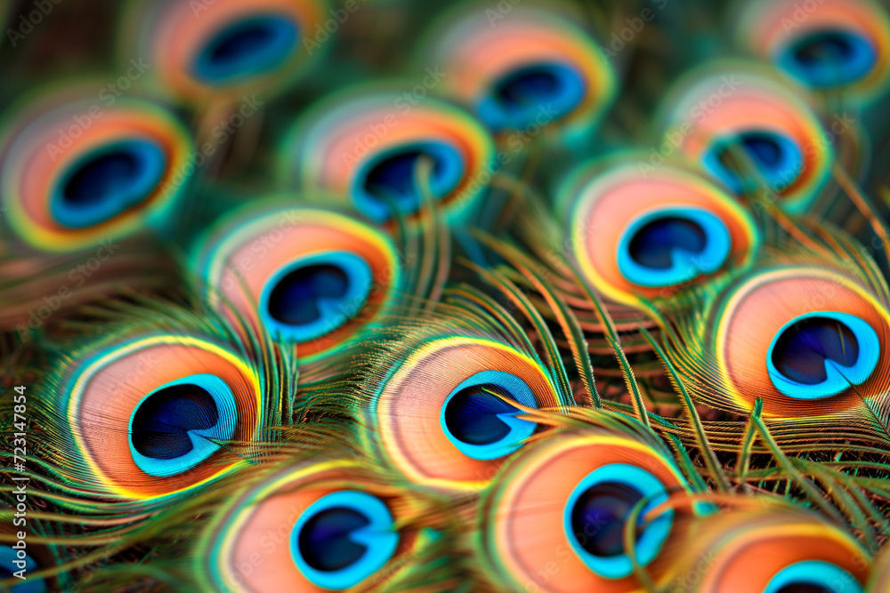 Blue peacock feathers in closeup. Peacock feather side view closeup ...