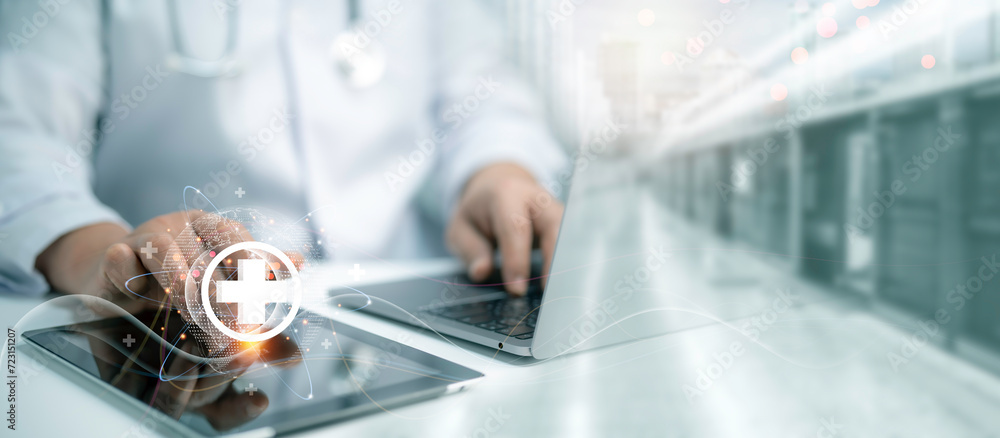 Digital healthcare and network connection interface and Global health ...