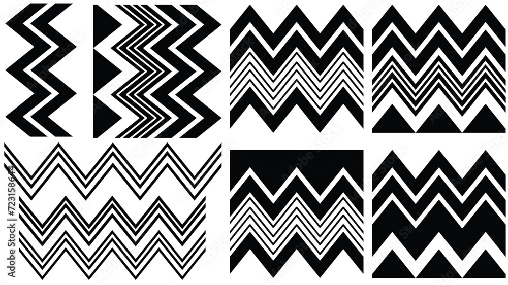 Black and white zigzag patterns, Black zigzag lines design elements ...