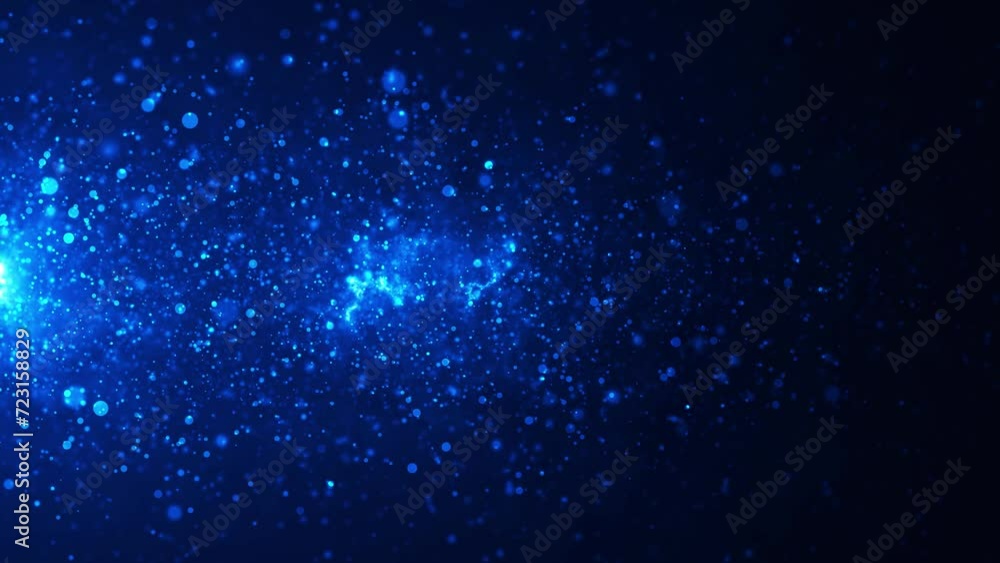 Dynamic wave of luminous particles flying horizontally. Sparkling ...