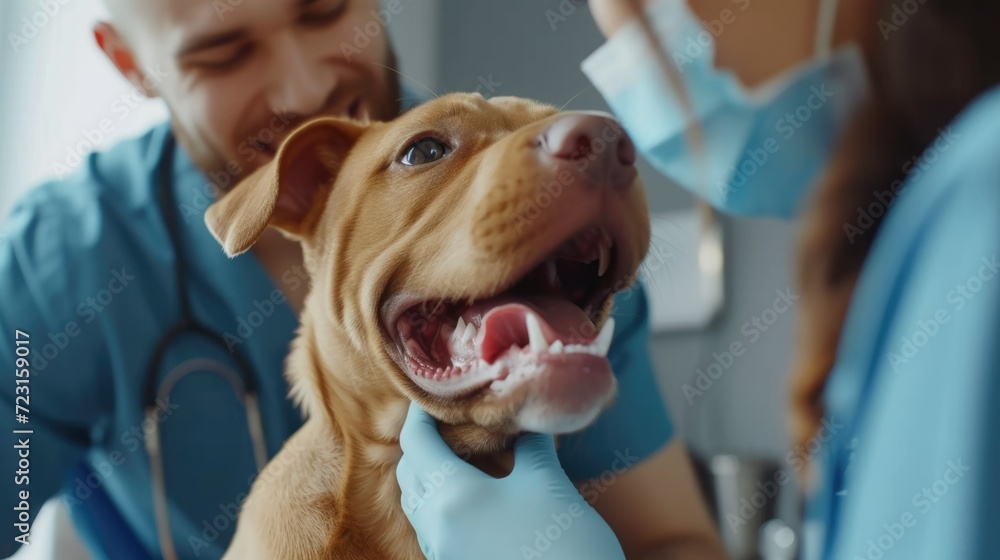 Dog visit vet clinic for check up. Veterinarian hospital. Doctor ...