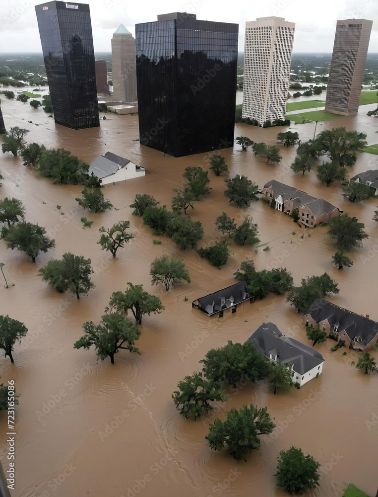 Houston Flood Disaster - Urban Street View of Collapsed Buildings and ...