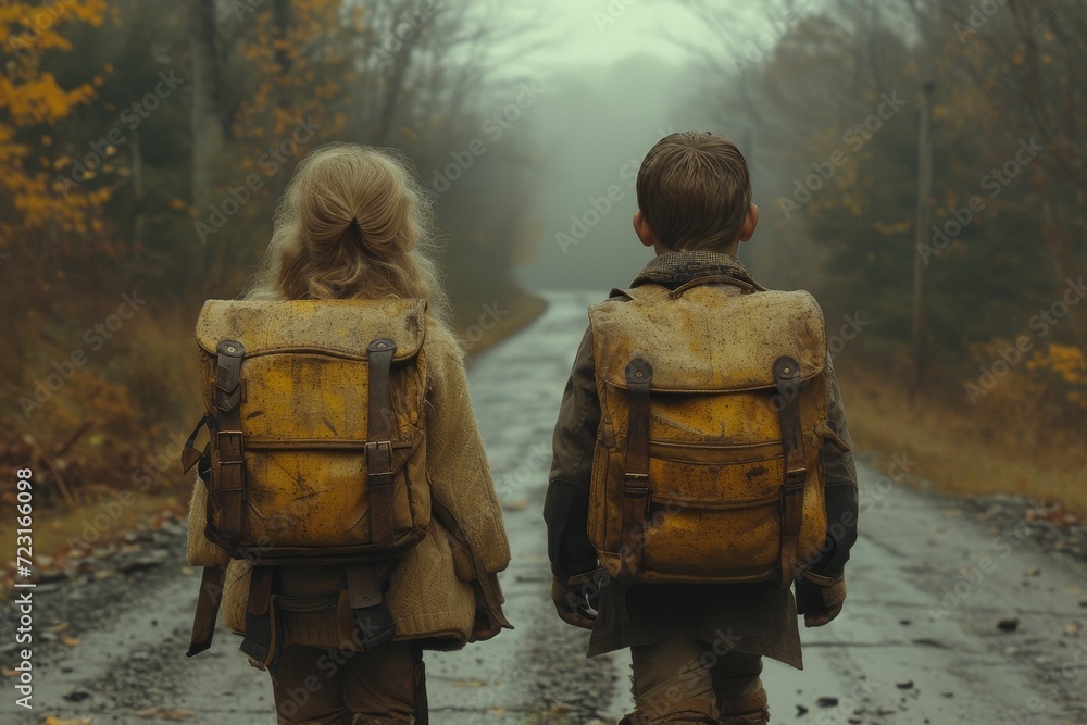 Amidst the dense fog, two adventurous children explore the outdoor ...