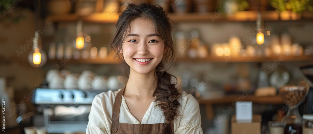 Small business coffee shop cute korean wemen owner, the coffee shop is ...