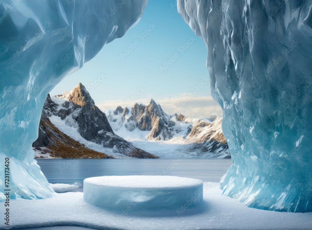 Ice background podium cold winter snow product platform floor frozen ...