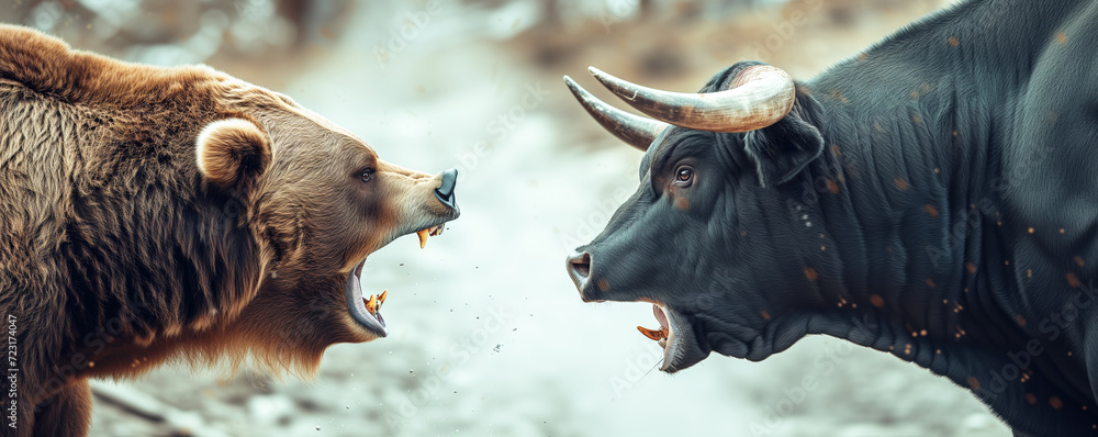 Bull and bear fighting, concept of stock market exchange or financial ...