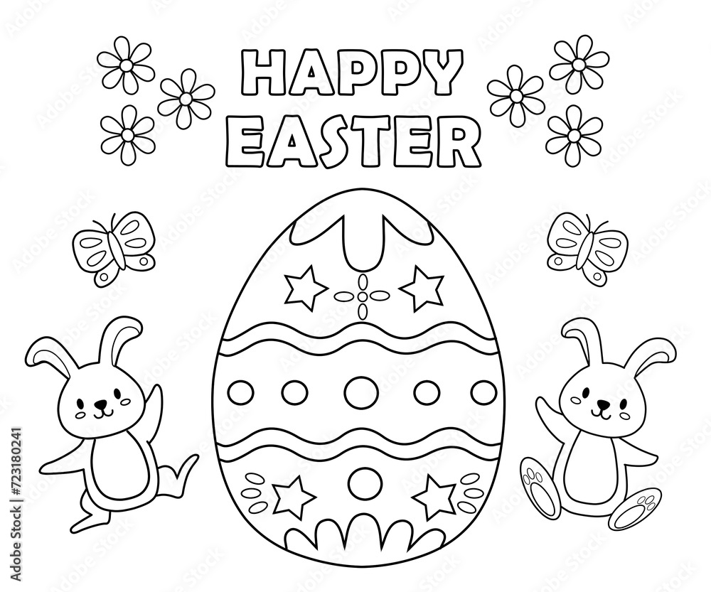 Easter bunny and egg coloring pages for kids. Painting for kindergarten ...