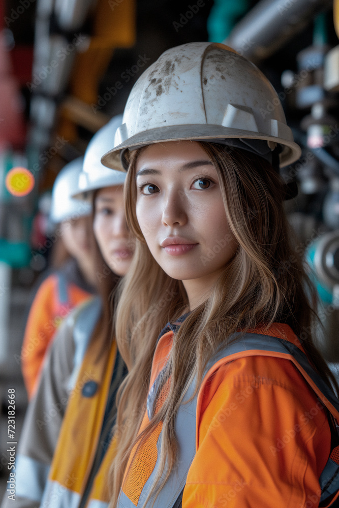 Portrait of female engineers inside an underground infrastructure in a ...