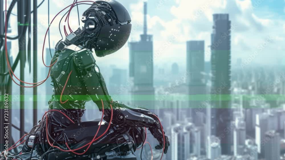 technology female robot cyborg in dystopian cityscape made with AI ...