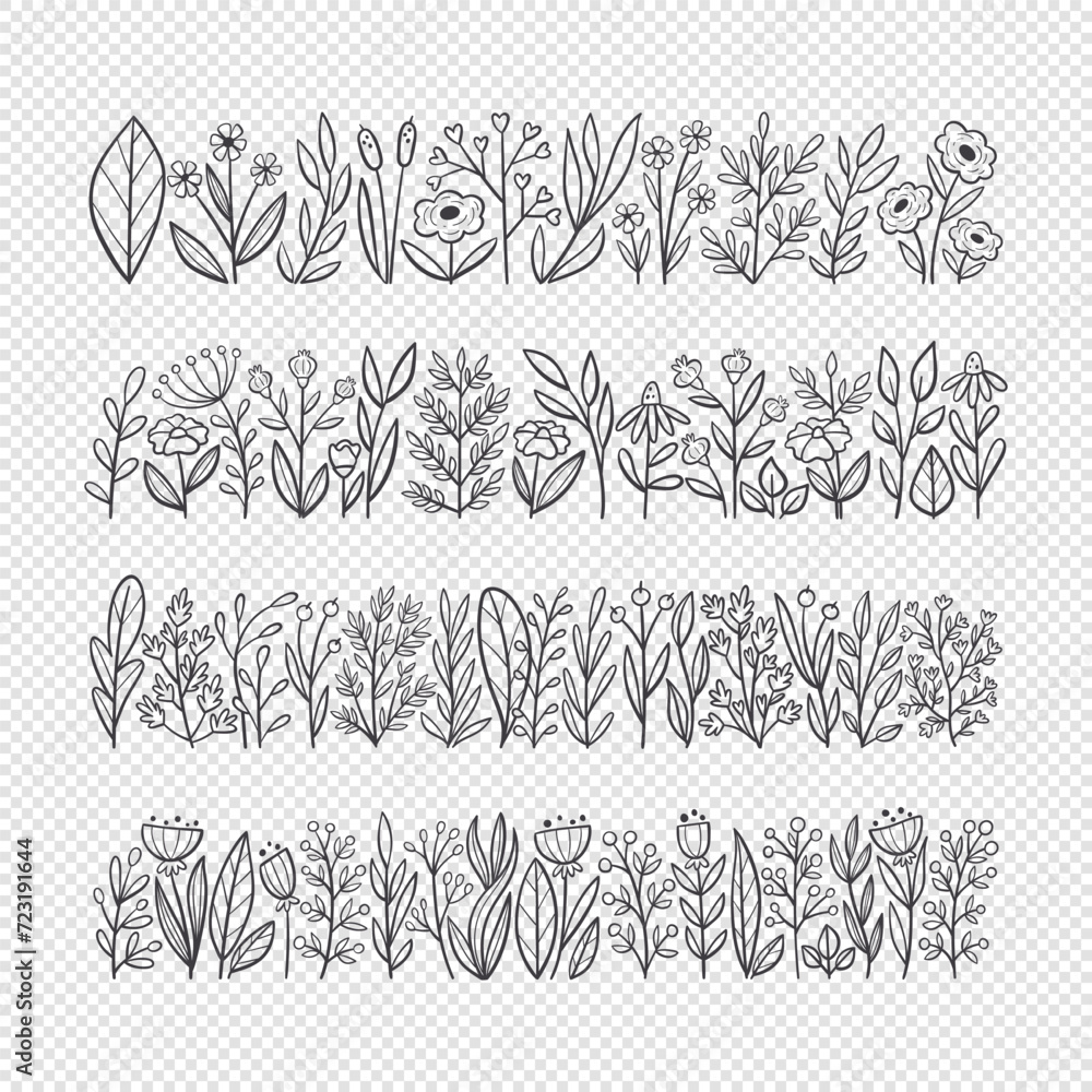 Cute Floral decorative borders. Hand drawn botanical vector ...
