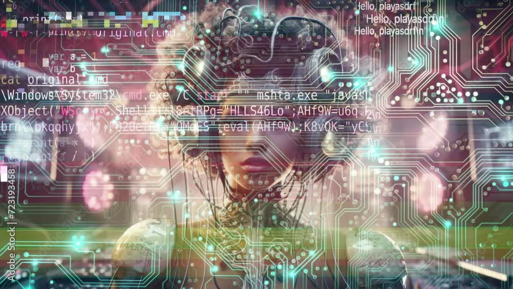 Beautiful technology female robot cyborg made with AI generative art ...