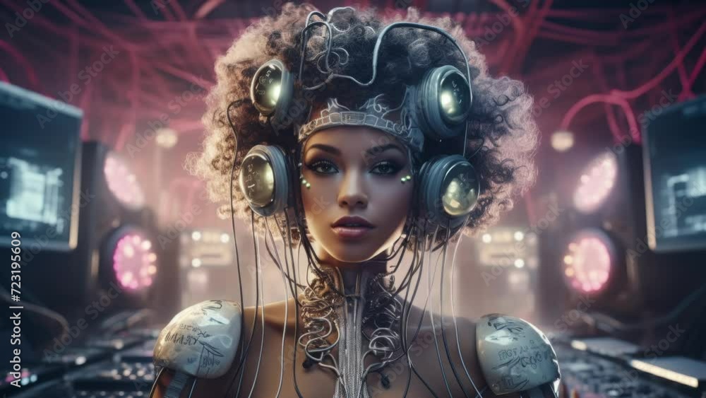 Beautiful technology female robot cyborg made with AI generative art ...