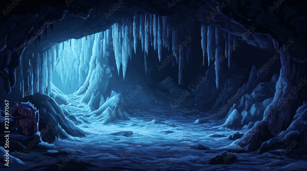 pixel art of ice cave dungeon background battle scene in RPG old school ...