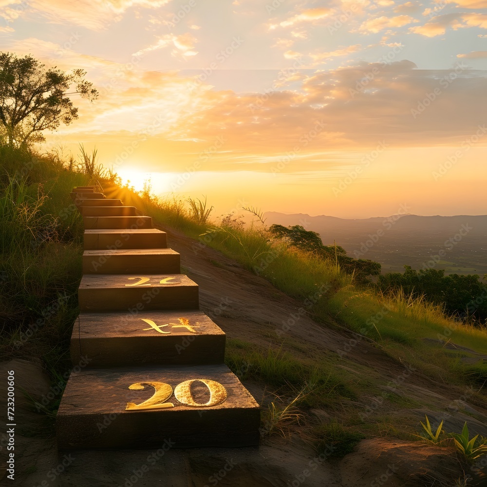 Numbers displayed on stepwise ascending stairs leading to the top of a ...