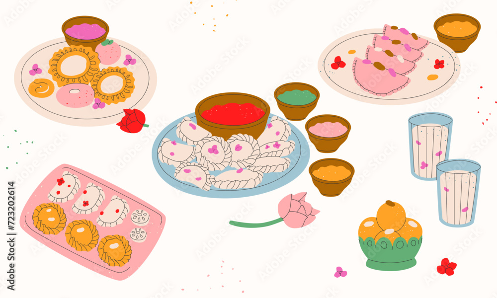 Vector set of traditional Indian sweets.Indian holiday desserts with ...