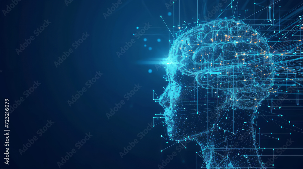 Profile view of human head as abstract brain structure with connecting ...