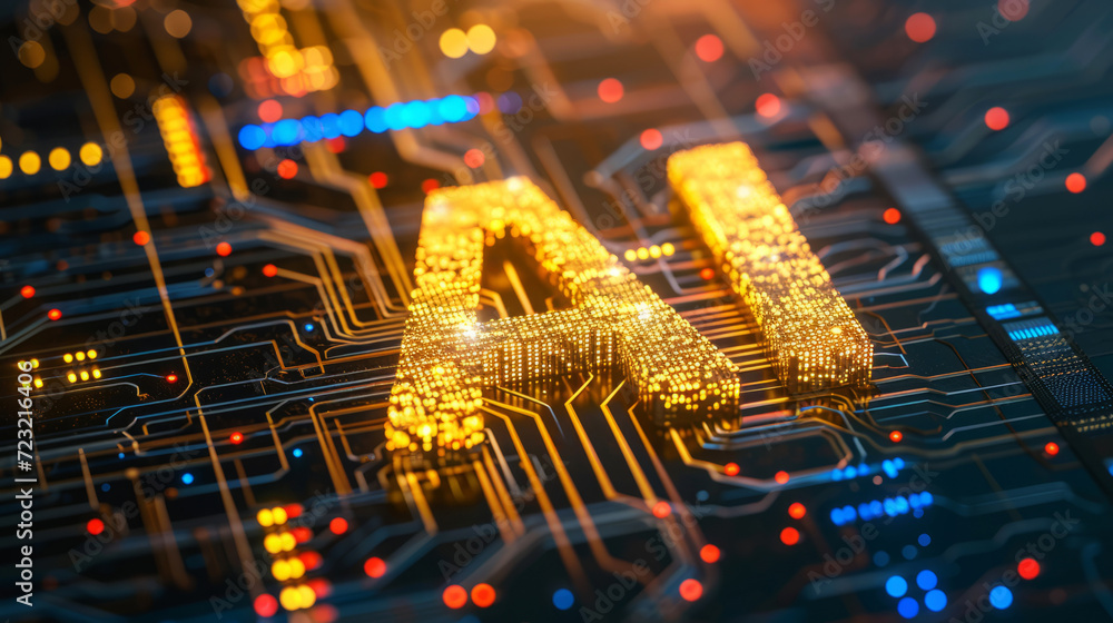 Yellow AI letters on abstract computer motherboard as Artificial ...