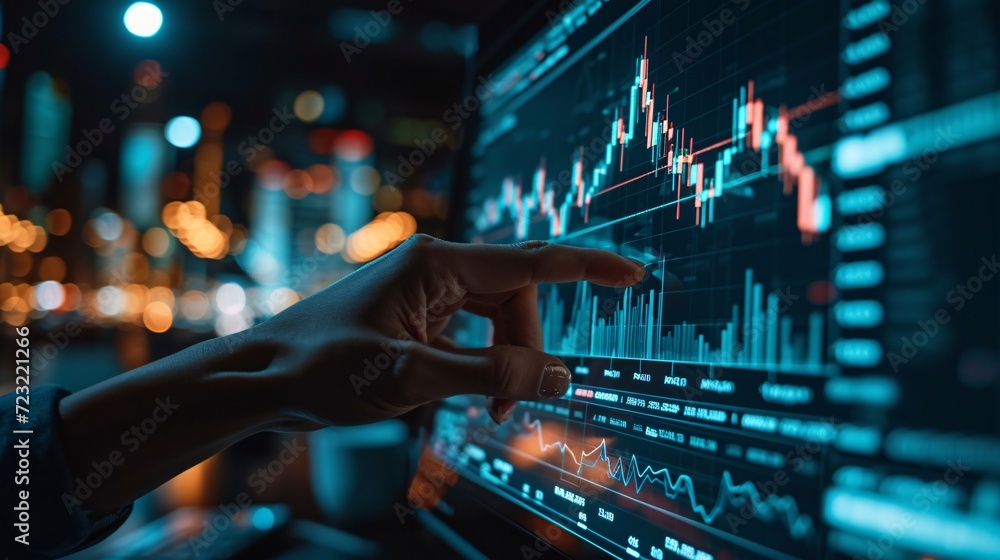 Stock market investment visual display with candlestick chart and ...