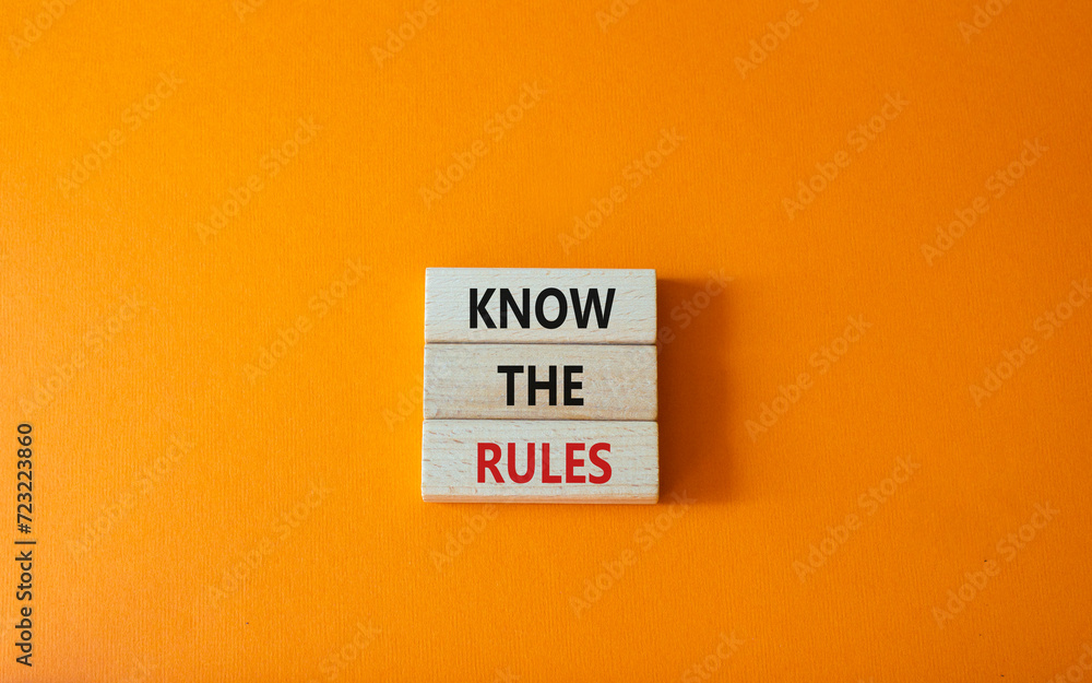 Know the rules symbol. Wooden blocks with words Know the rules ...