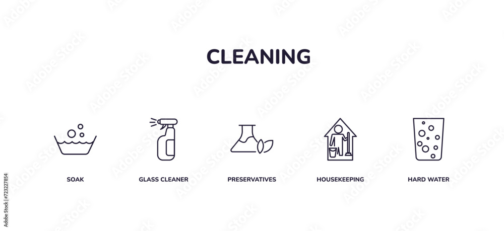 editable outline icons set. thin line icons from cleaning collection ...