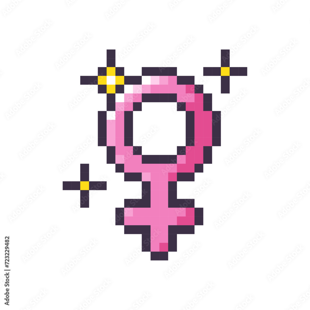 Pixel gender icon isolated on white background. Pink Venus female ...