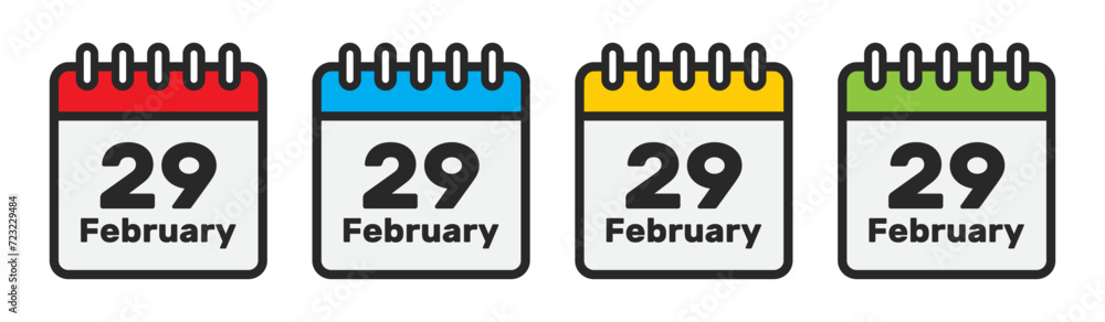 29 February 2024 leap year day calendar vector set in four different ...