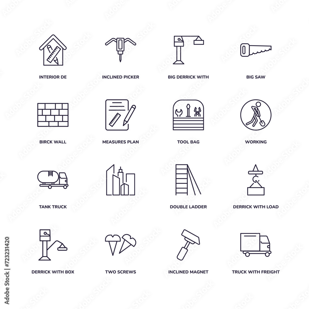 editable outline icons set. thin line icons from construction ...