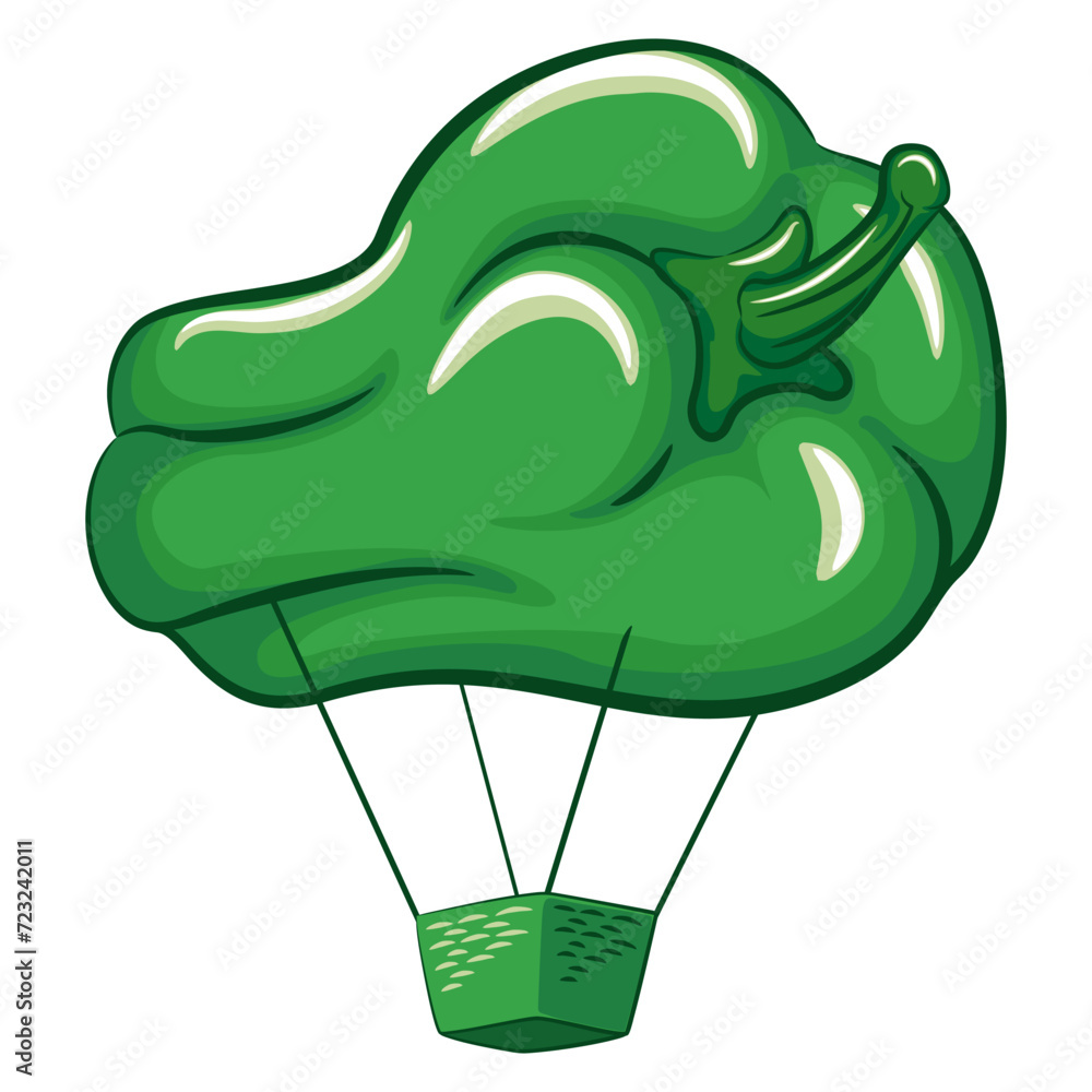 vector cartoon illustration of a green pepper becoming a flying hot air ...