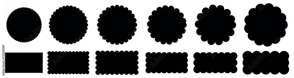 Scallop edge shapes circle, square, arch modern brutalism frame. Retro ...