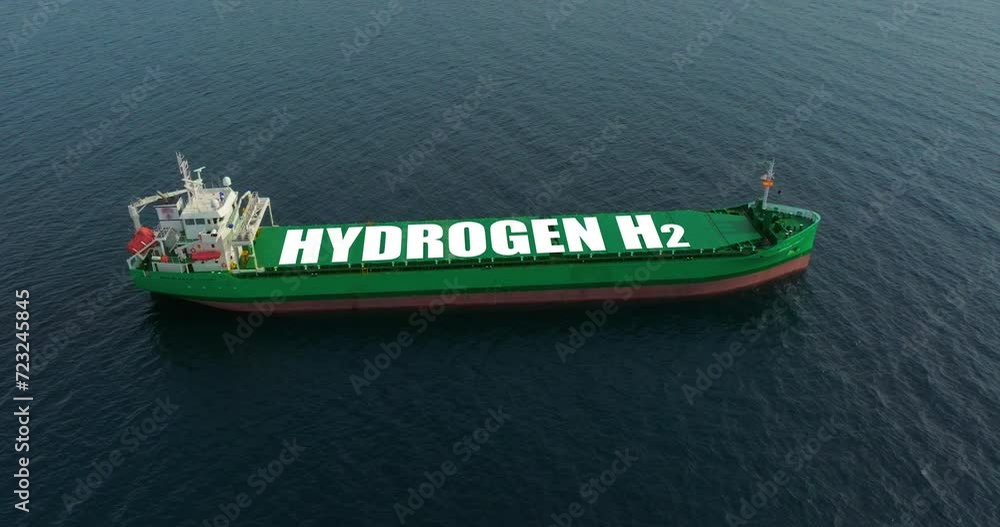 Vidéo Stock A large green ship in the blue ocean is carrying important ...