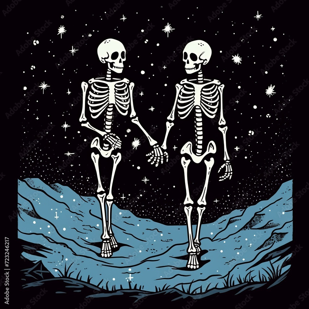 ภาพประกอบสต็อก Skelett Illustration Paar Skellett Liebe Schwarz Weiß ...