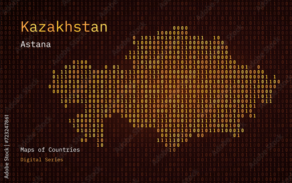 Kazakhstan, Qazaqstan Map Shown in Binary Code Pattern. TSMC. Green ...