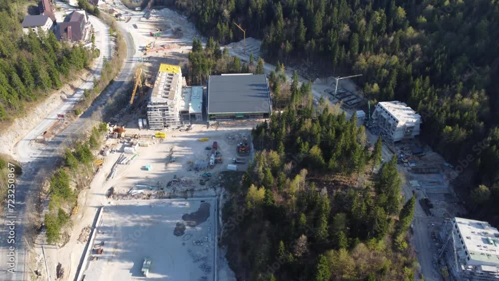 Deforestation site for new buildings. Construction site in forest ...