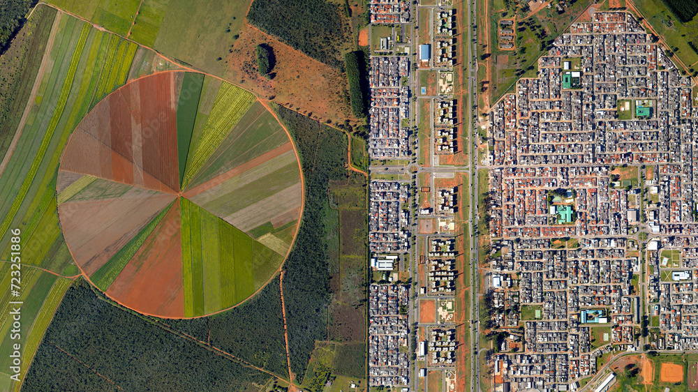 Food safety and population, circular fields and city border, looking ...