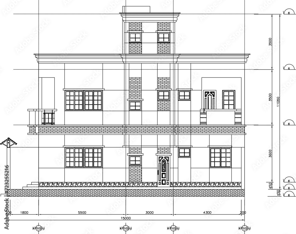 Vector sketch illustration of technical design drawing of multi-storey ...