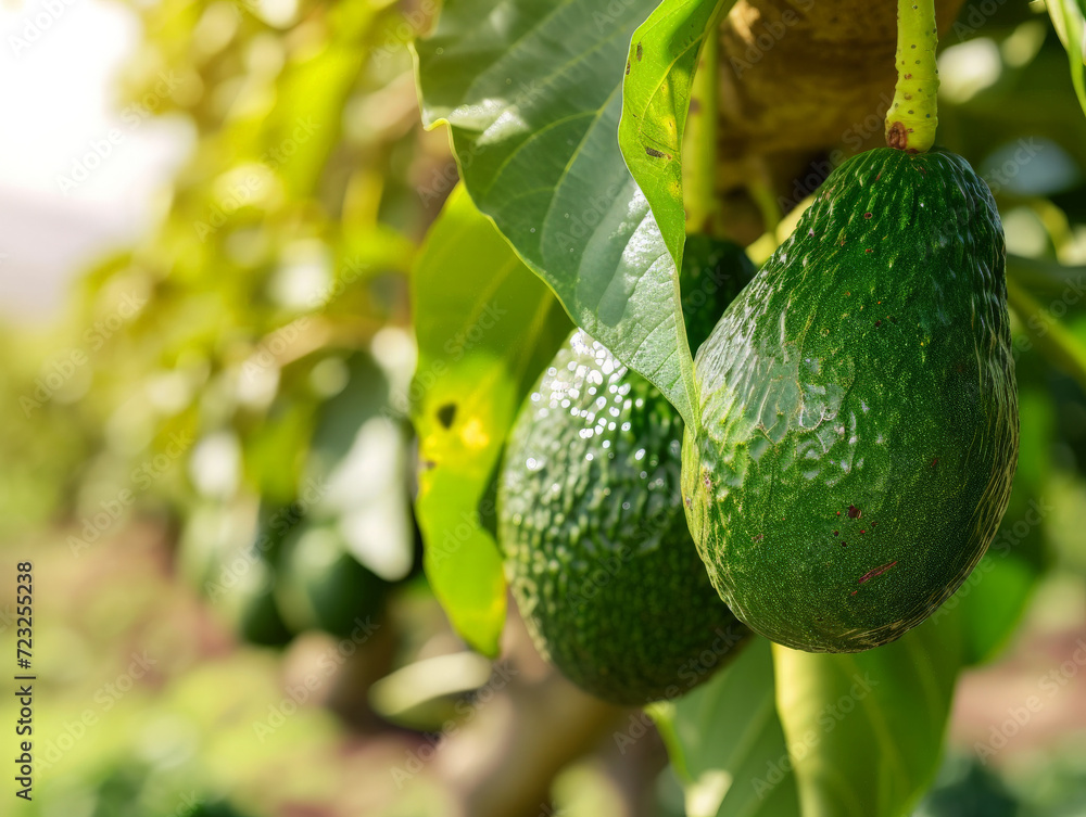 Cluster of ripe avocados growing on a tree at the farm. Stock Photo ...