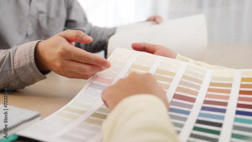 Home designer using architectural equipment draw a blueprint while ...