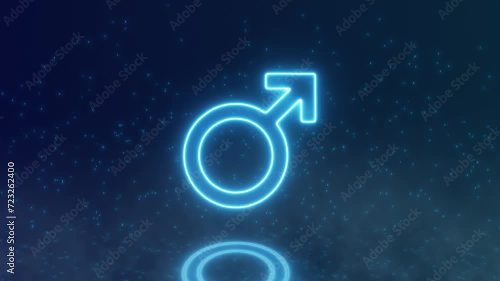 Neon Male Gender Symbol Icon with a Particle Background. Masculine ...