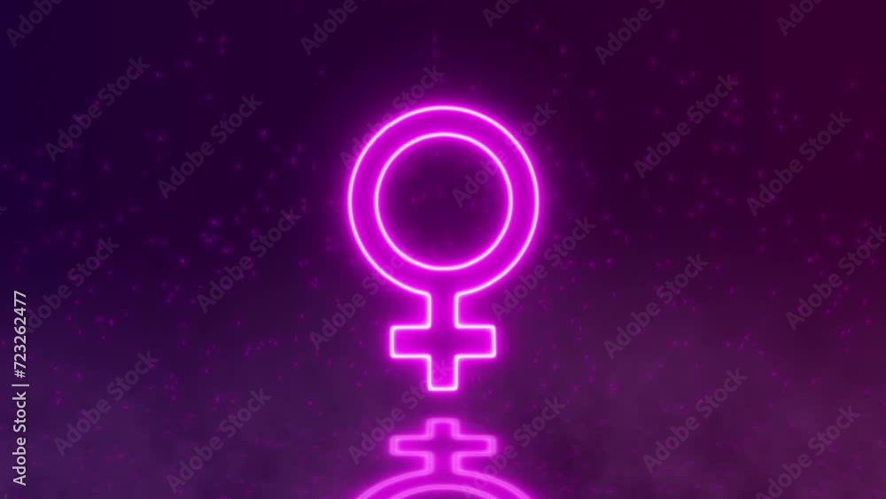 Neon Female Gender Symbol Icon with a Particle Background. Feminine ...